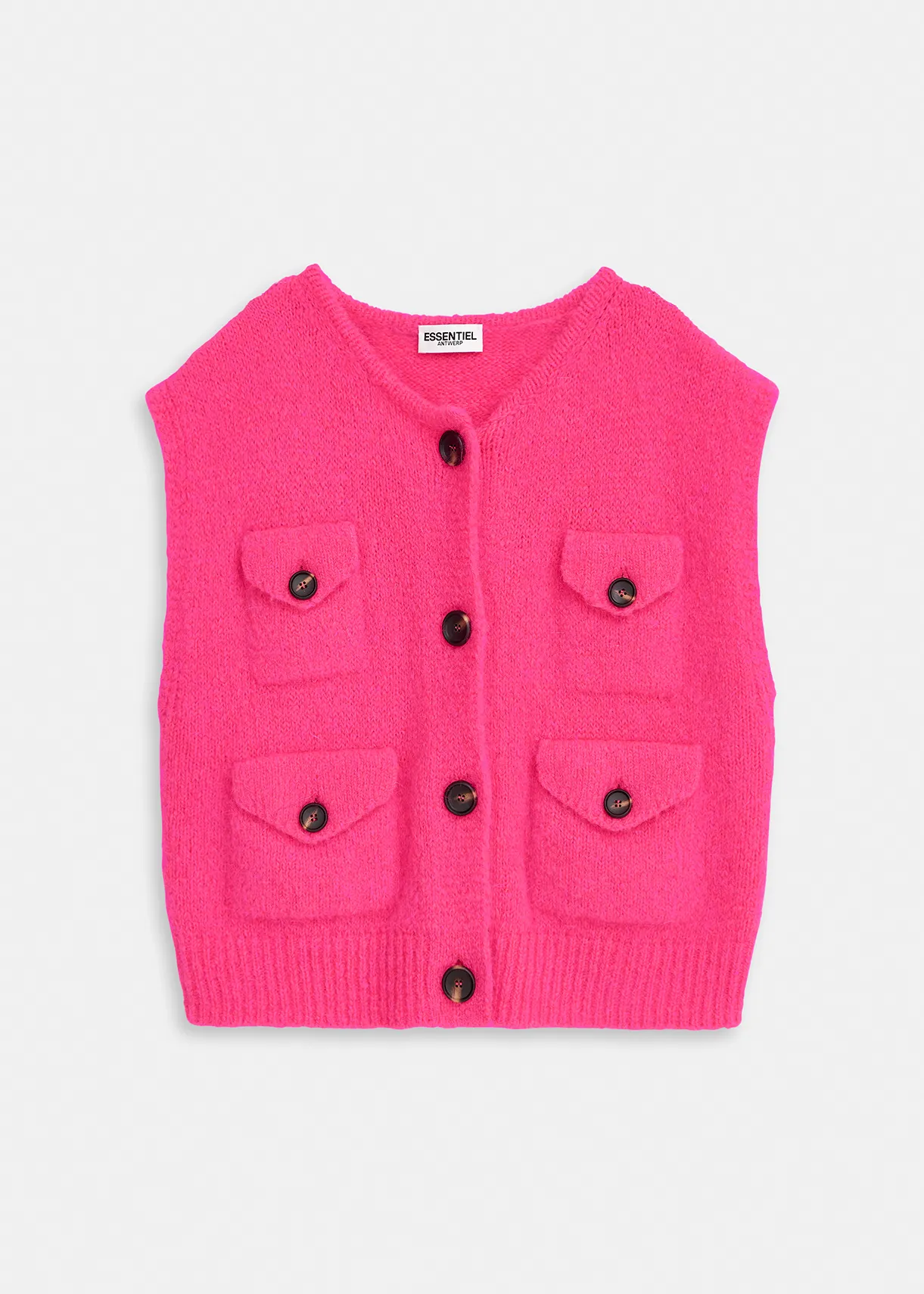Neon pink sleeveless mohair-blend cardigan | Essentiel Antwerp España
