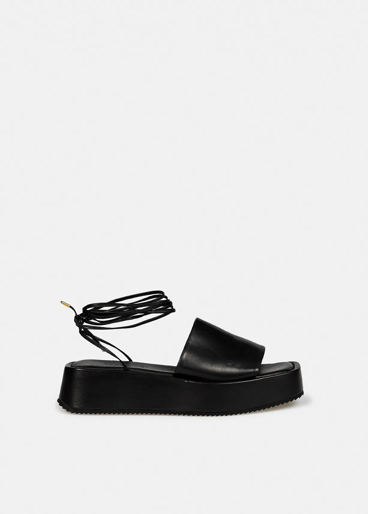 Black leather platform sandals with ankle ties | Essentiel Antwerp ...