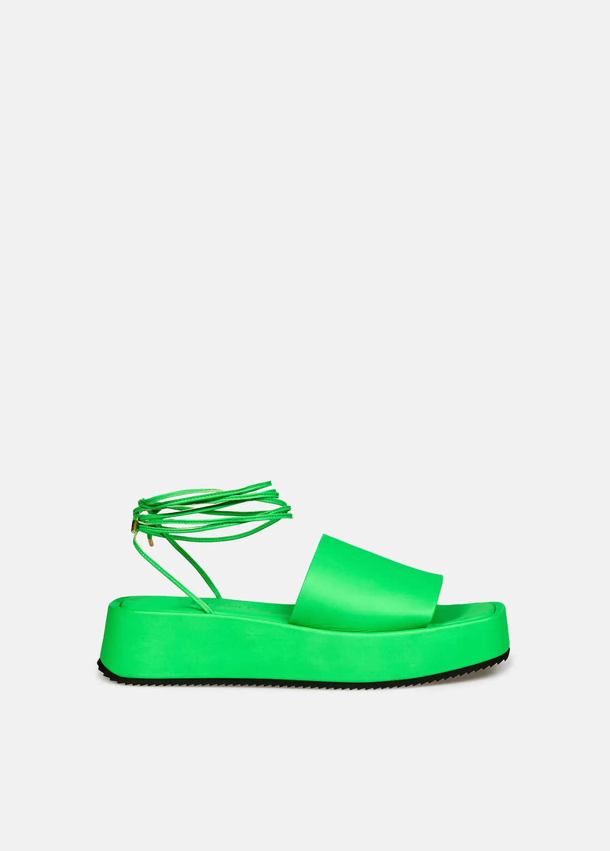 Neon green leather platform sandals with ankle ties | Essentiel Antwerp ...