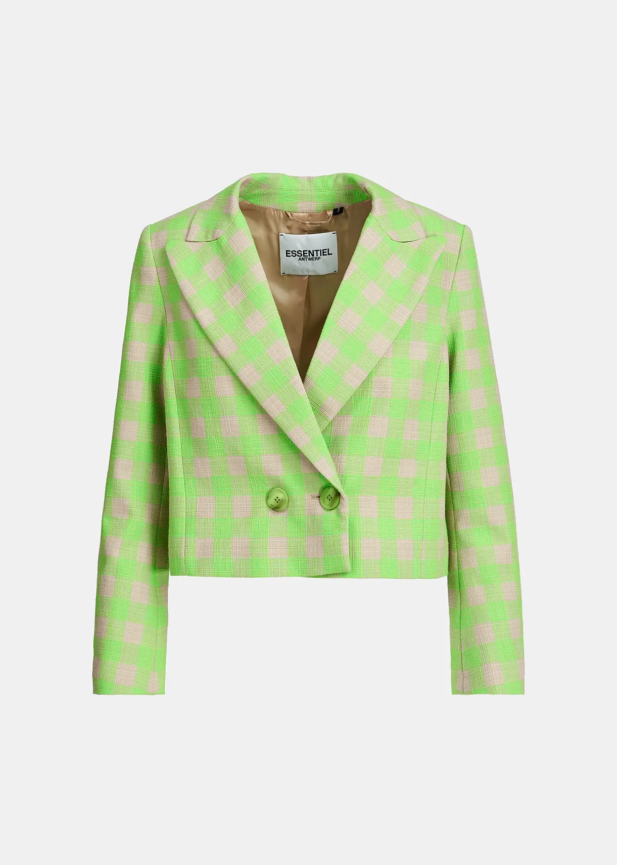 Neon green checkered cropped blazer | Essentiel Antwerp United States