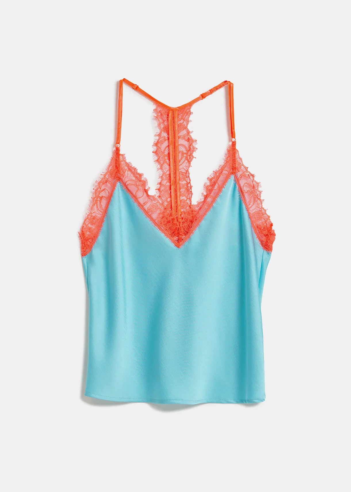 Blue camisole with neon orange lace trimmings | Essentiel Antwerp ...