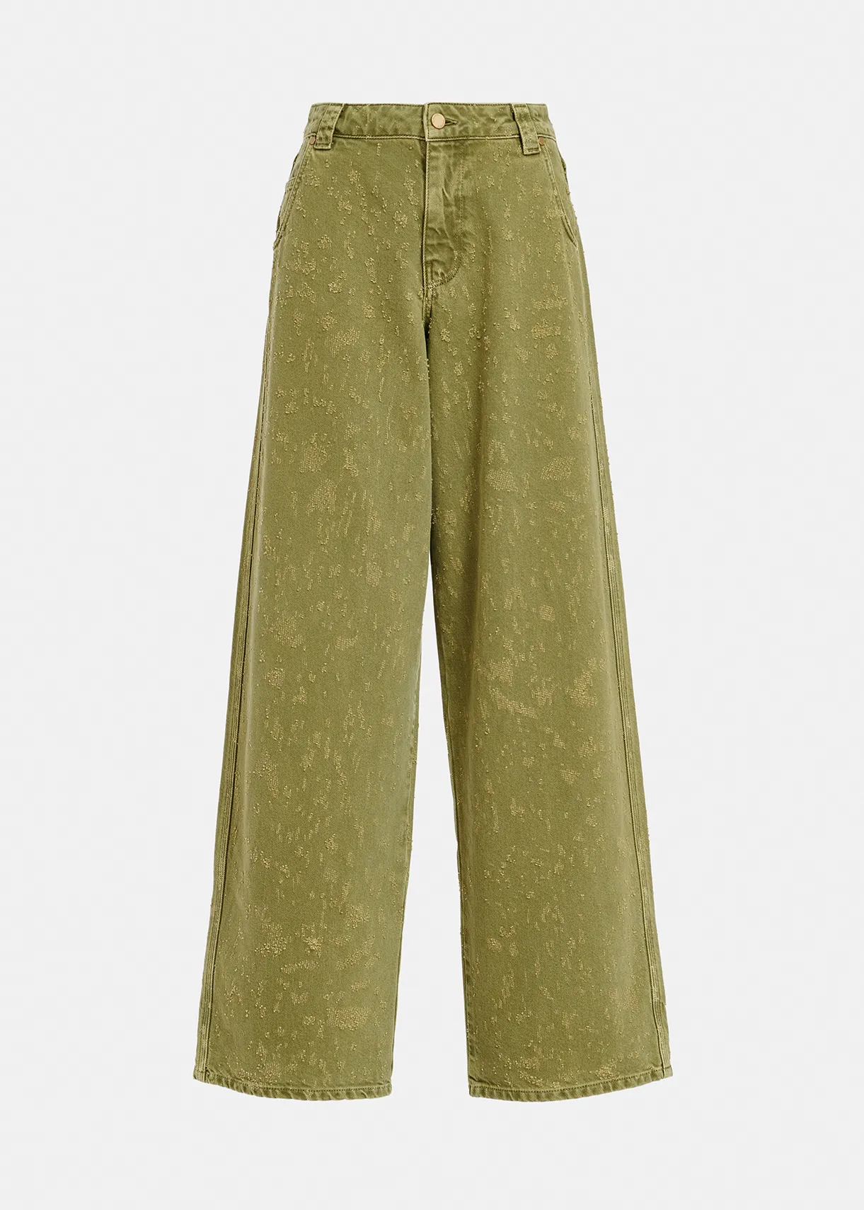 Khaki denim distressed wide-leg jeans | Essentiel Antwerp United States