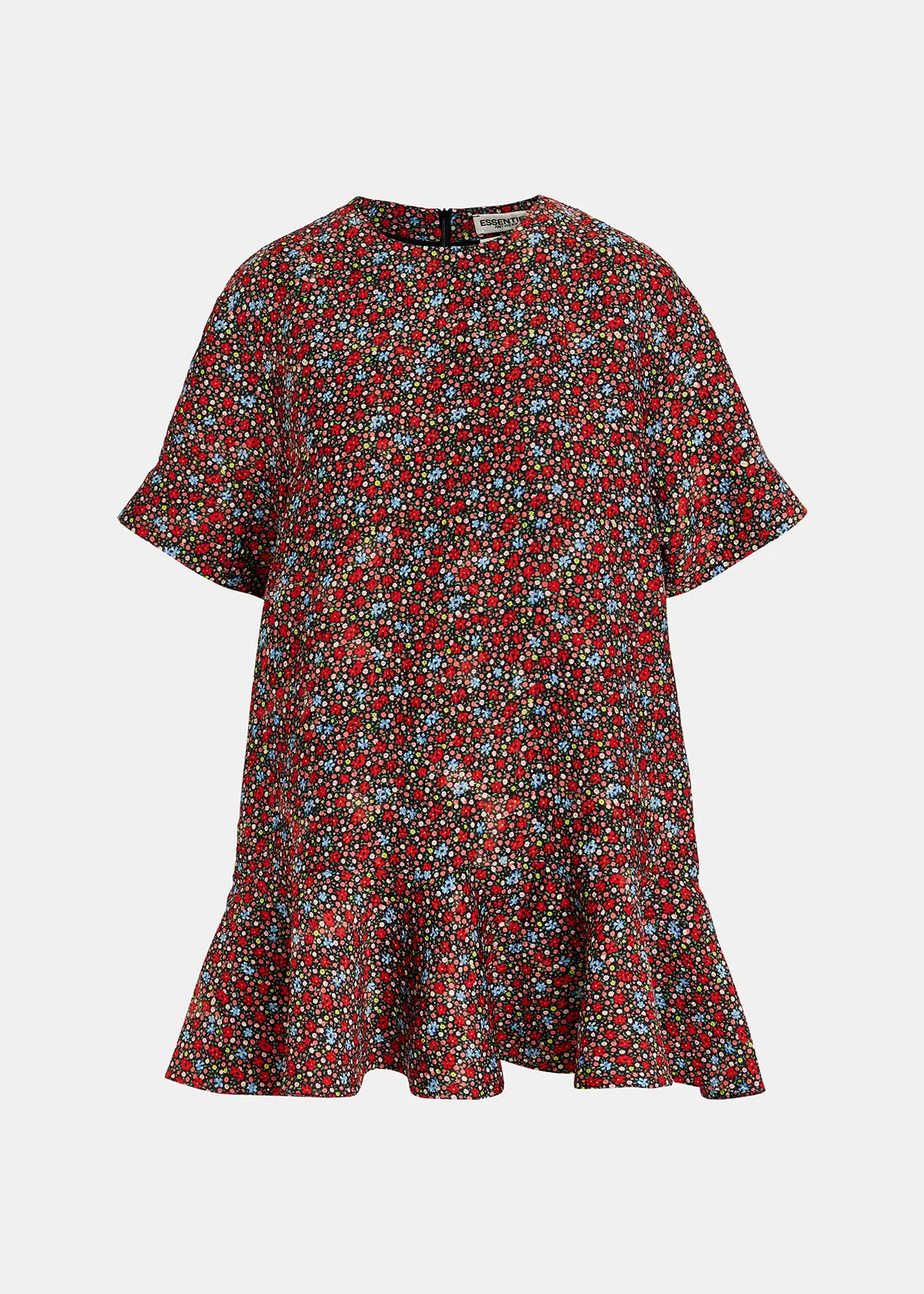 Zwarte, rode en blauwe mini-jurk met bloemenprint | Essentiel Antwerp ...