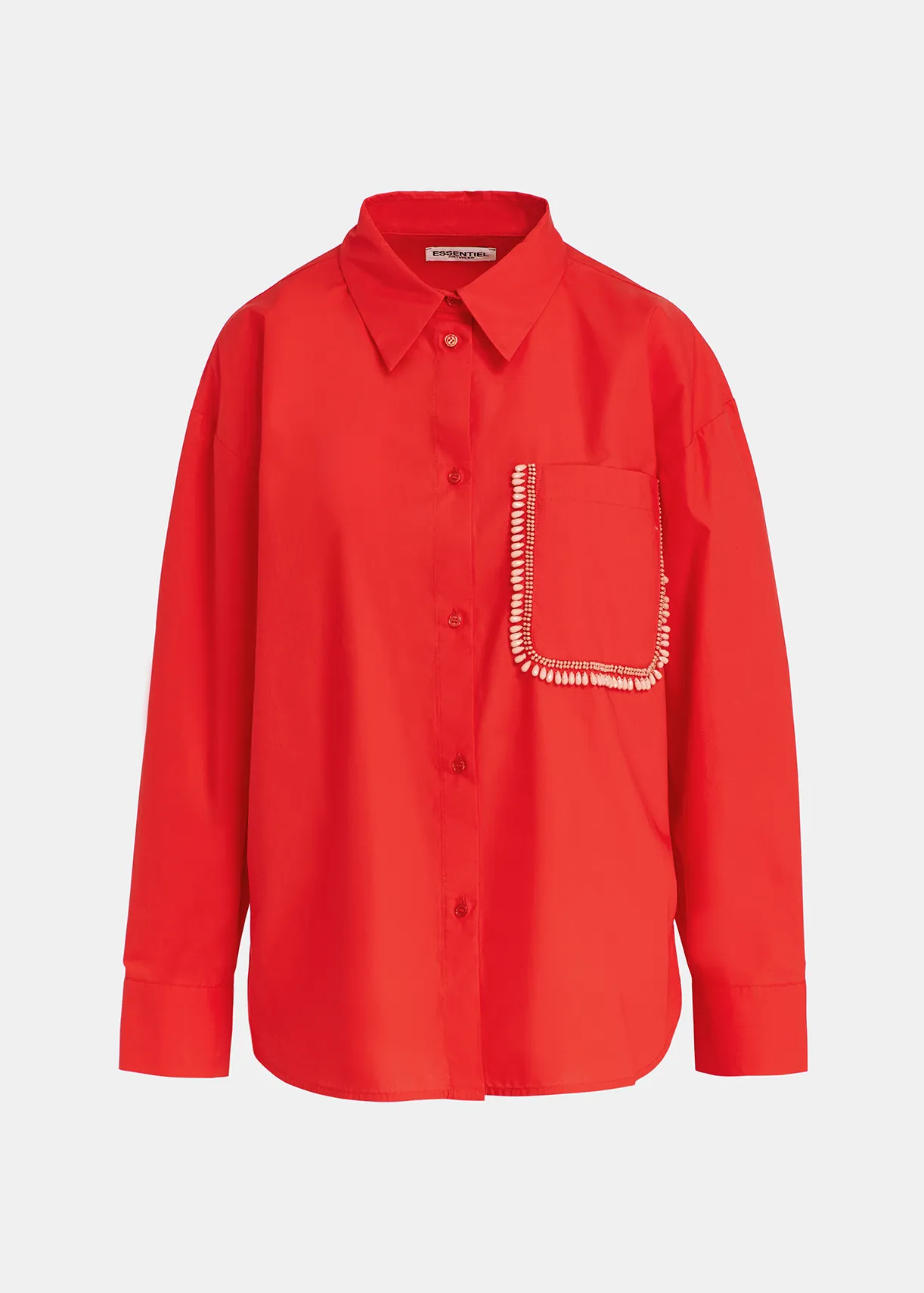 Red cotton shirt with beaded embroidery | Essentiel Antwerp United States