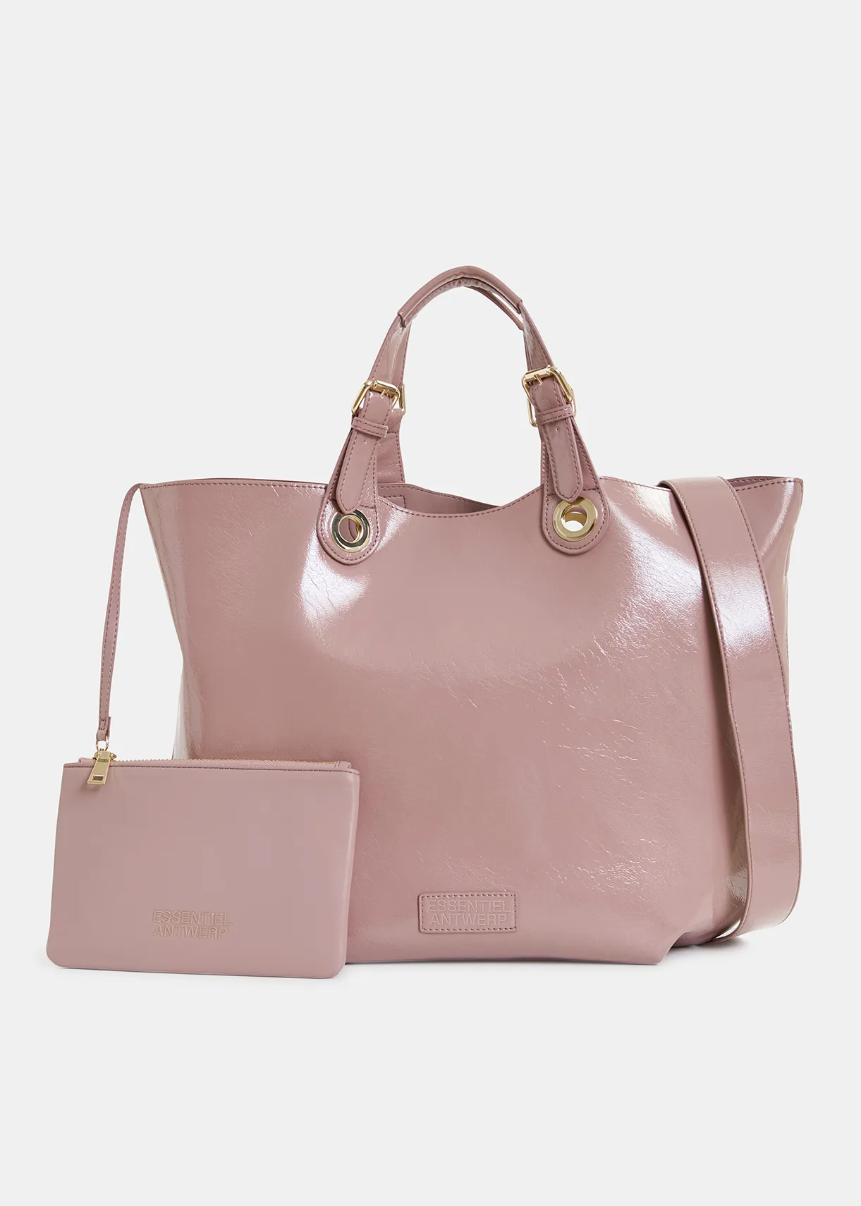 Cabas en faux cuir verni vieux rose | Essentiel Antwerp France