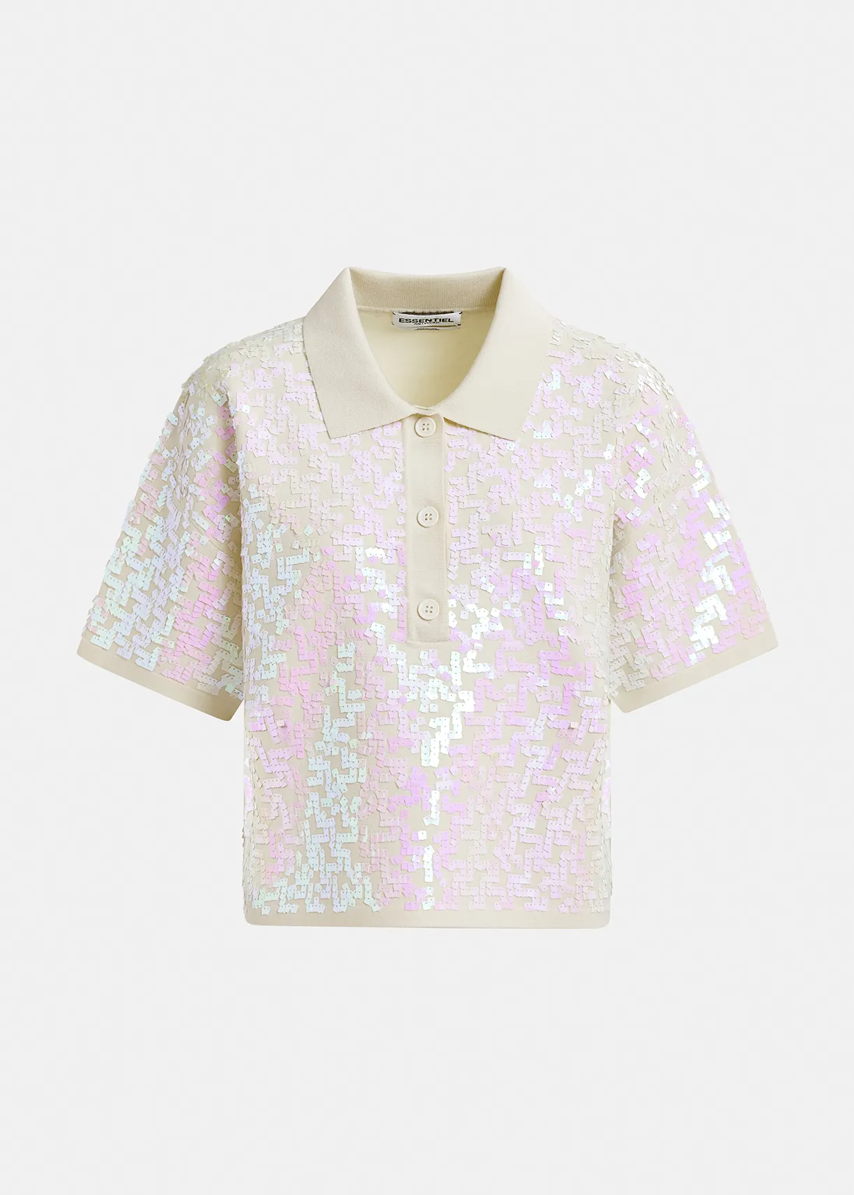Ecru polo met pailletten | Essentiel Antwerp België