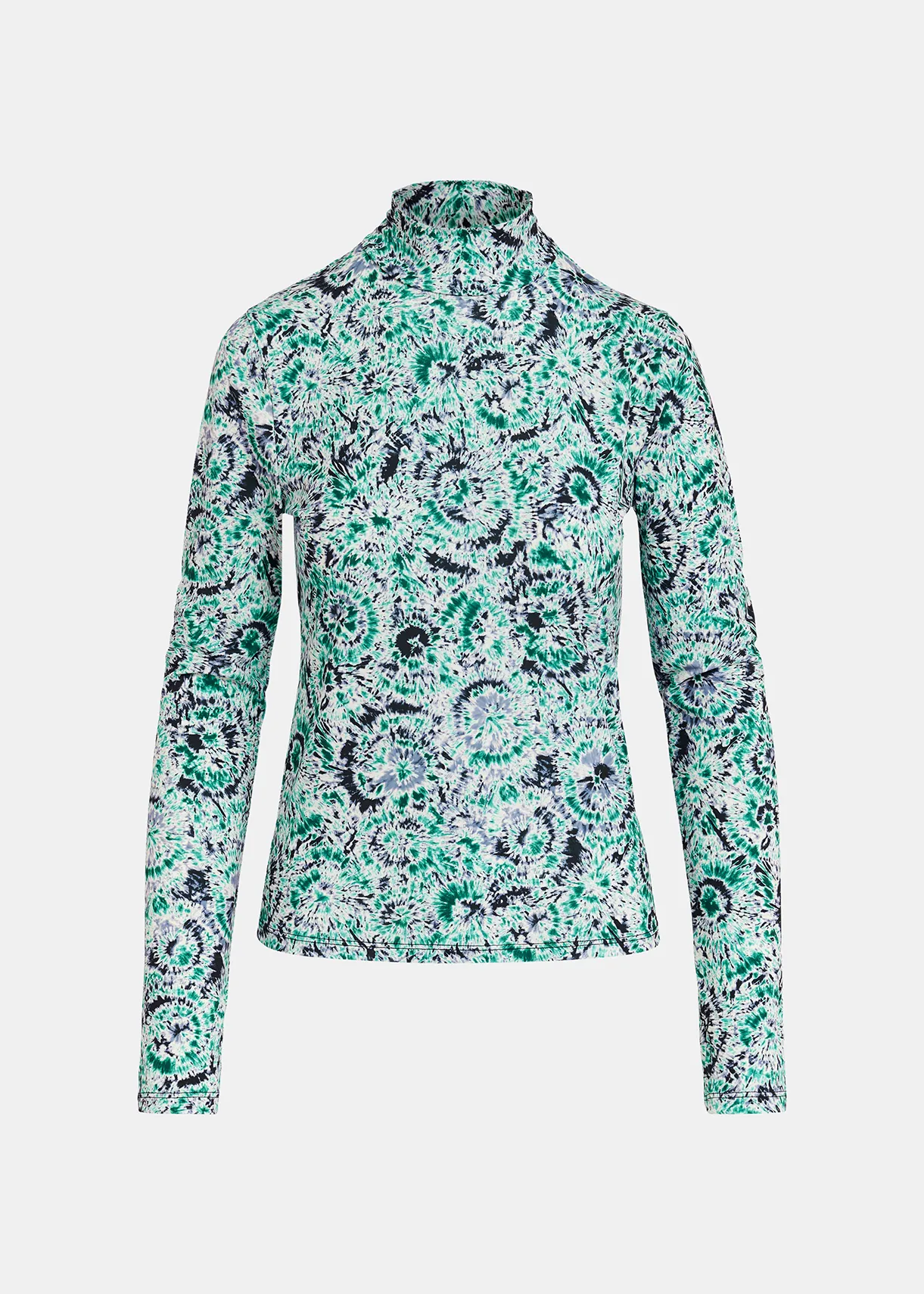 Groene en marineblauwe rolkraagtop met tie-dye-print | Essentiel ...
