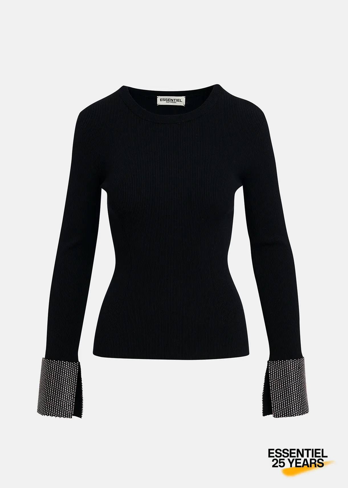 Black rib-knitted sweater with rhinestone-embellished cuffs - 25 year ...