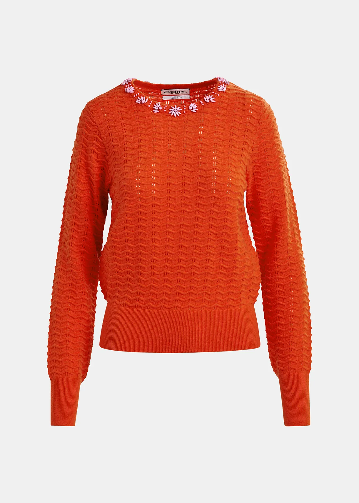 Red knit sweater with embellished neckline | Essentiel Antwerp United ...