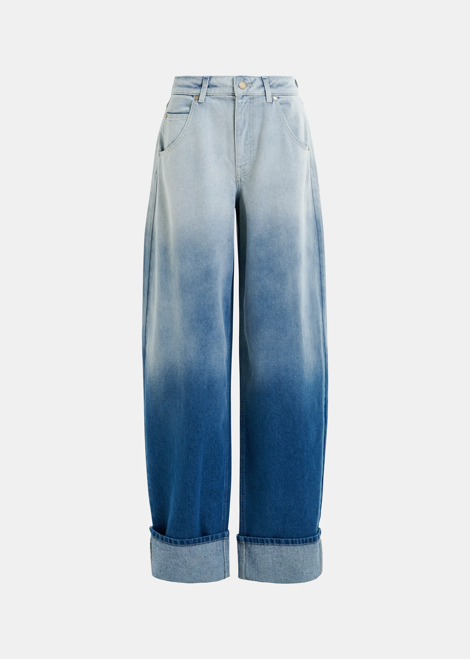 Blue balloon-fit jeans with folded cuffs and tie-dye effect | Essentiel ...