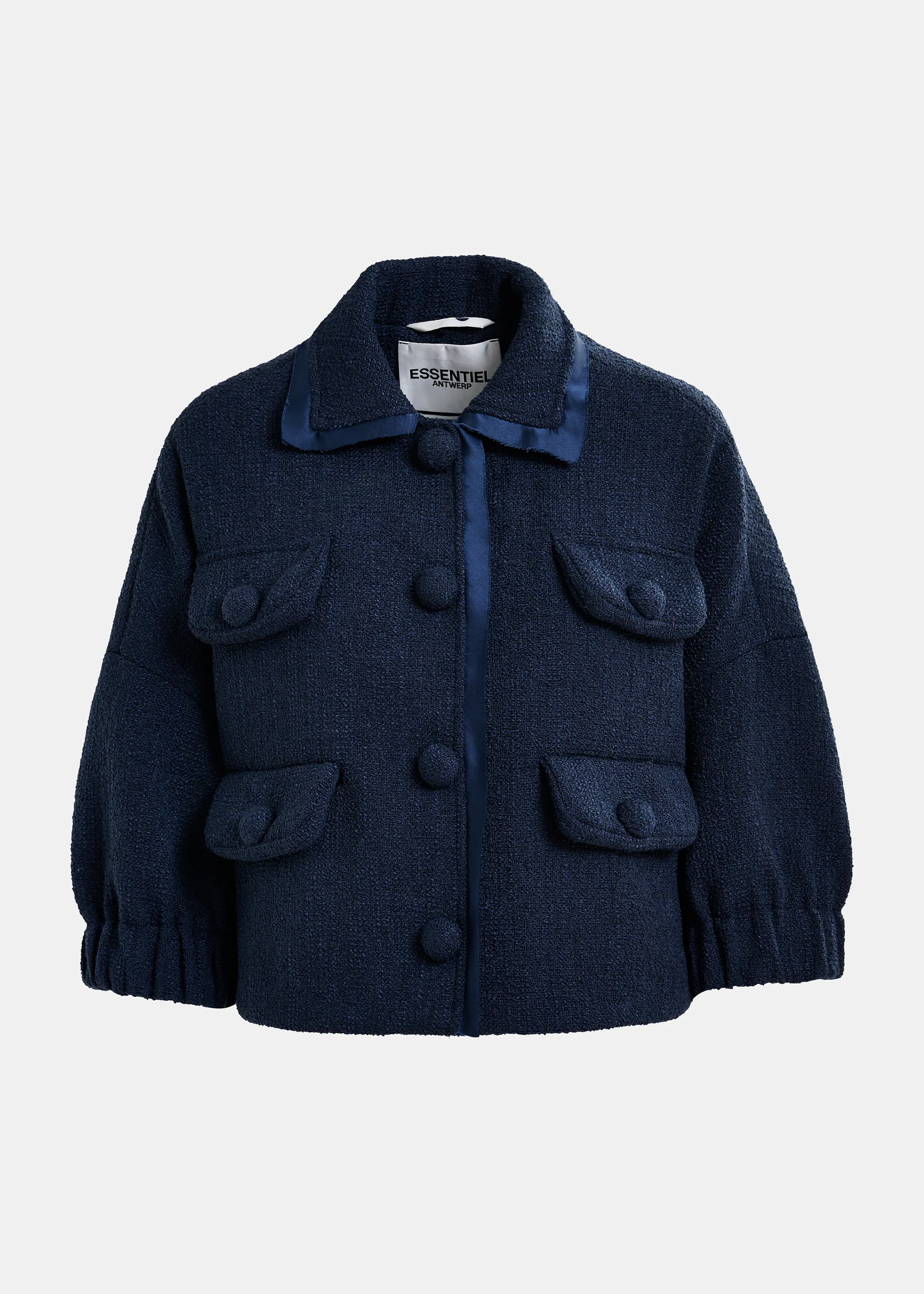 Donkerblauwe oversized jas met volumineuze 3/4-mouwen | Essentiel ...