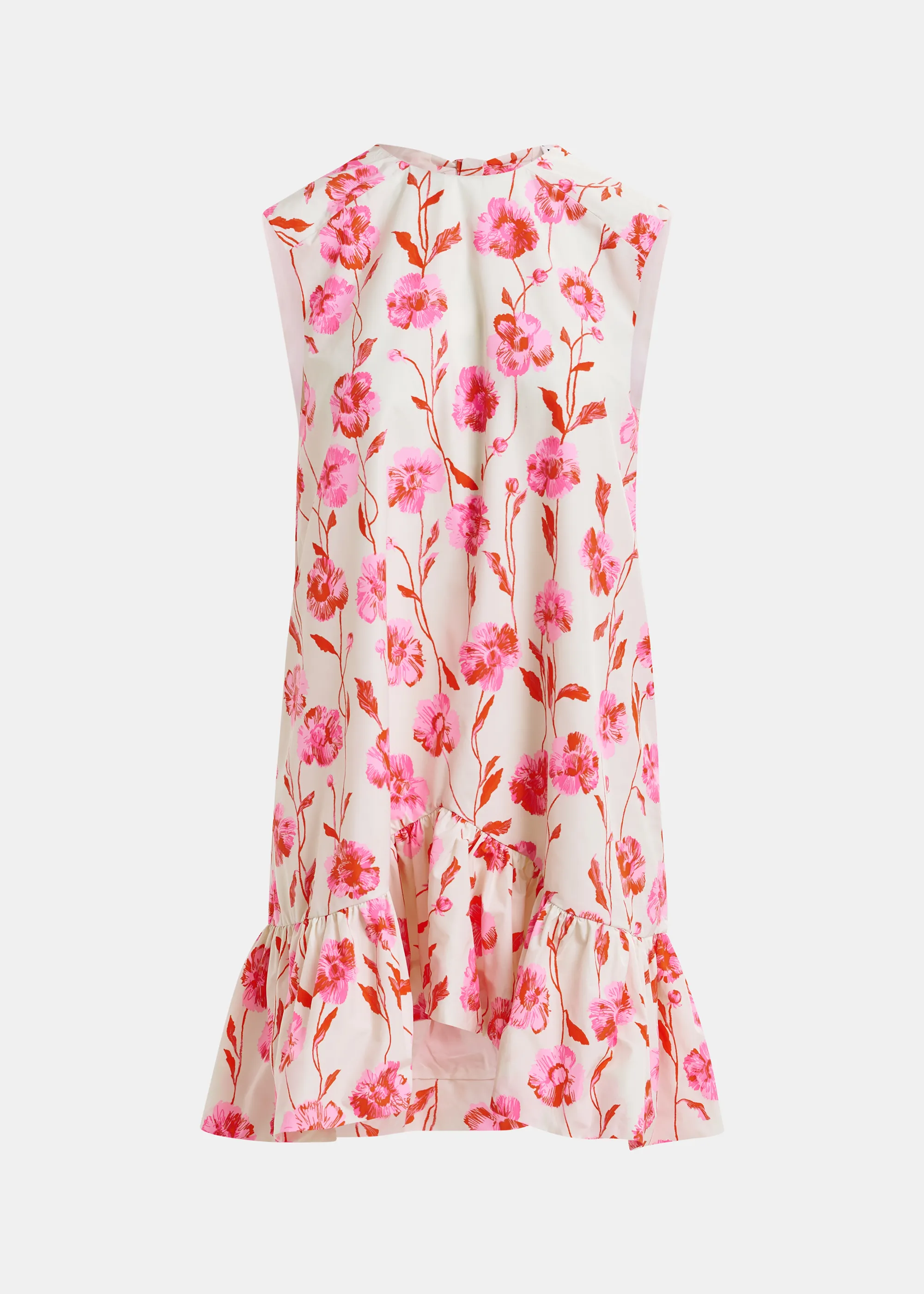 Cremefarbenes, rotes und rosa, gerüschtes Minikleid mit offenem Rücken ...