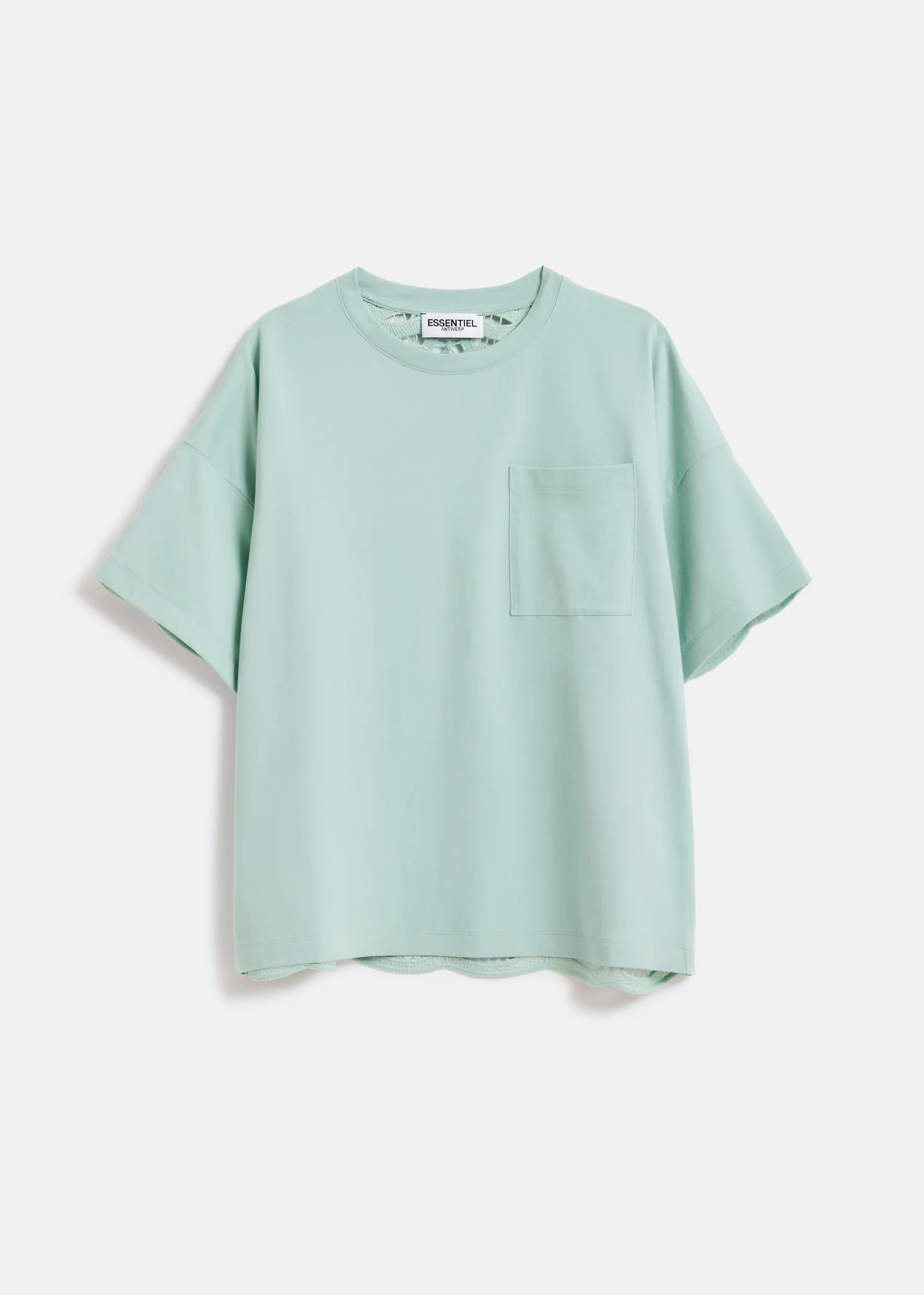 Turquoise T-shirt with lace back panel | Essentiel Antwerp United States