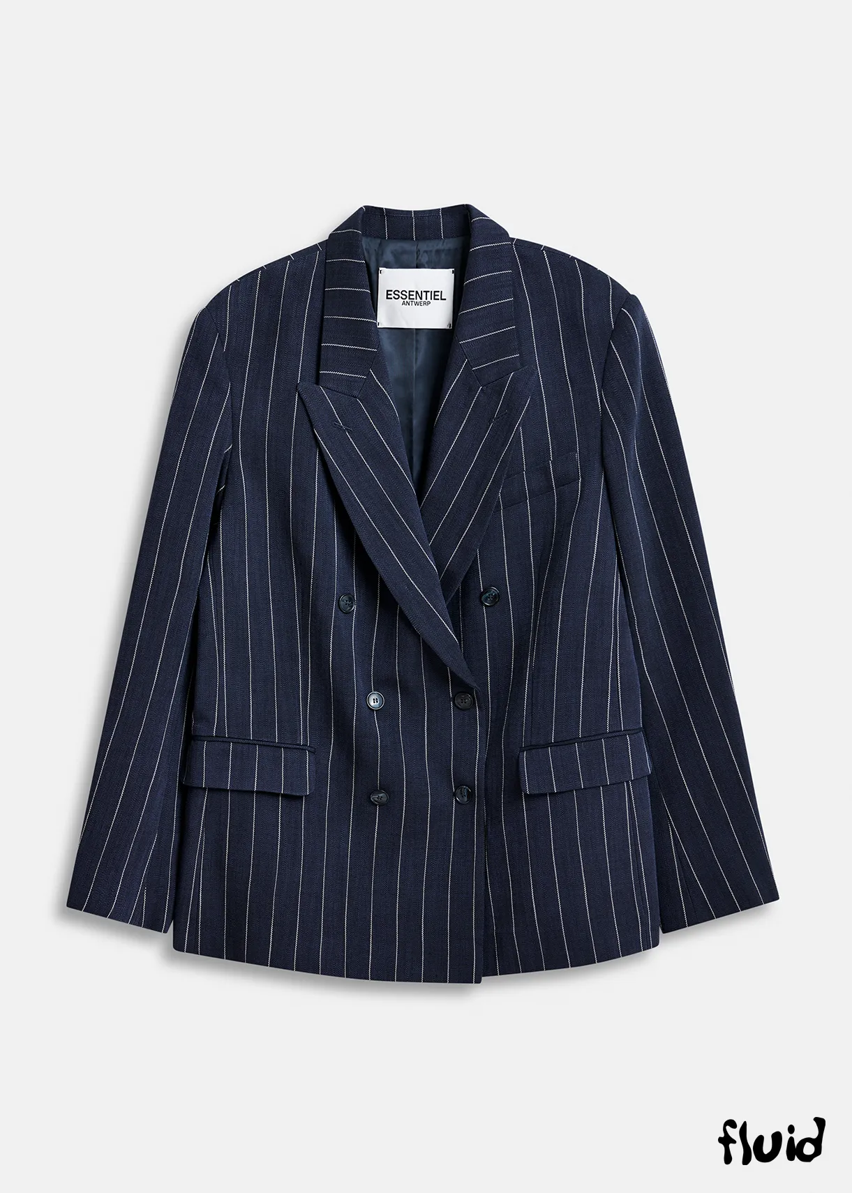 Dark blue and white striped double-breasted blazer | Essentiel Antwerp ...