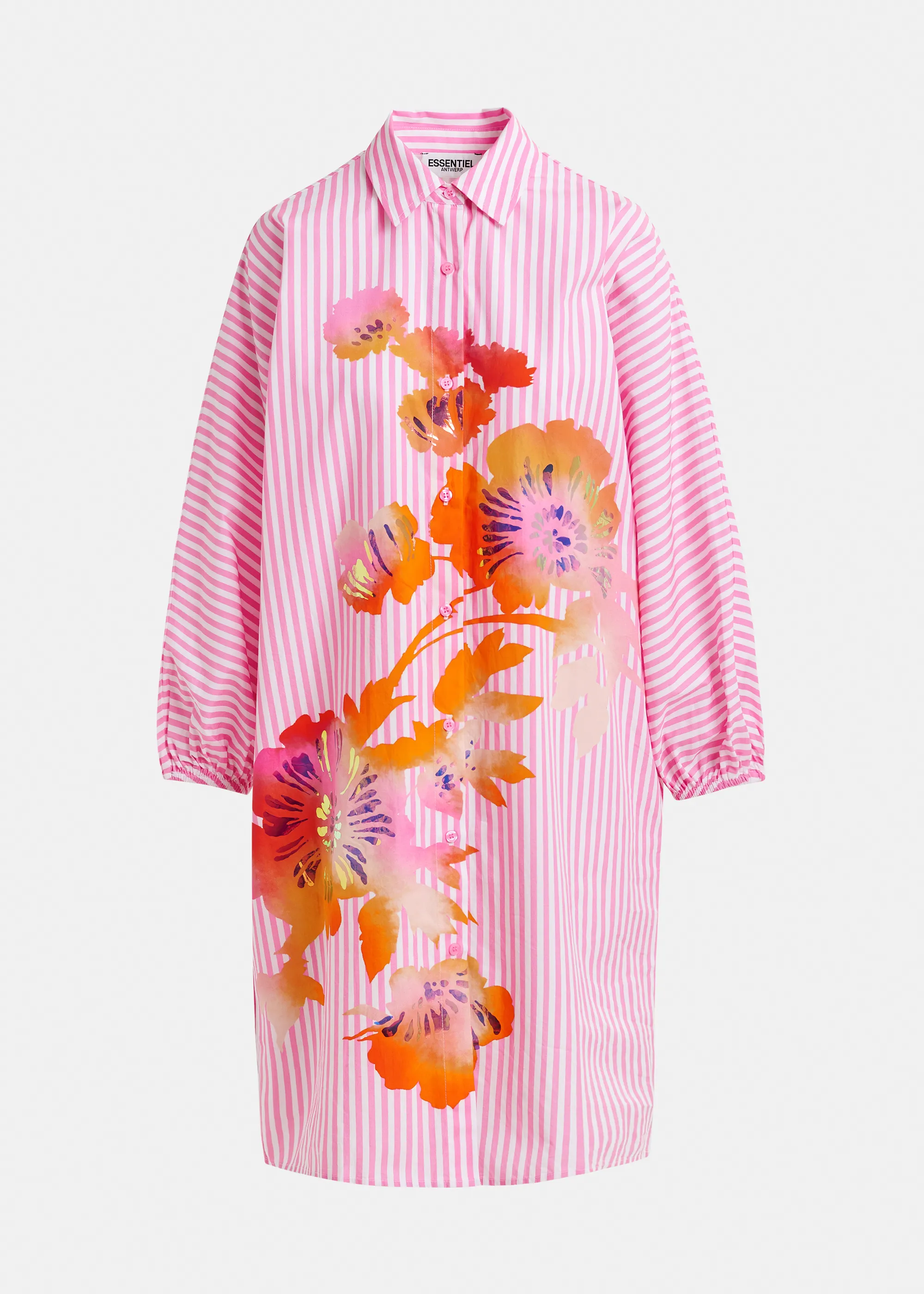 Rotes, weißes und orangefarbenes, gestreiftes Mini-Hemdkleid aus ...