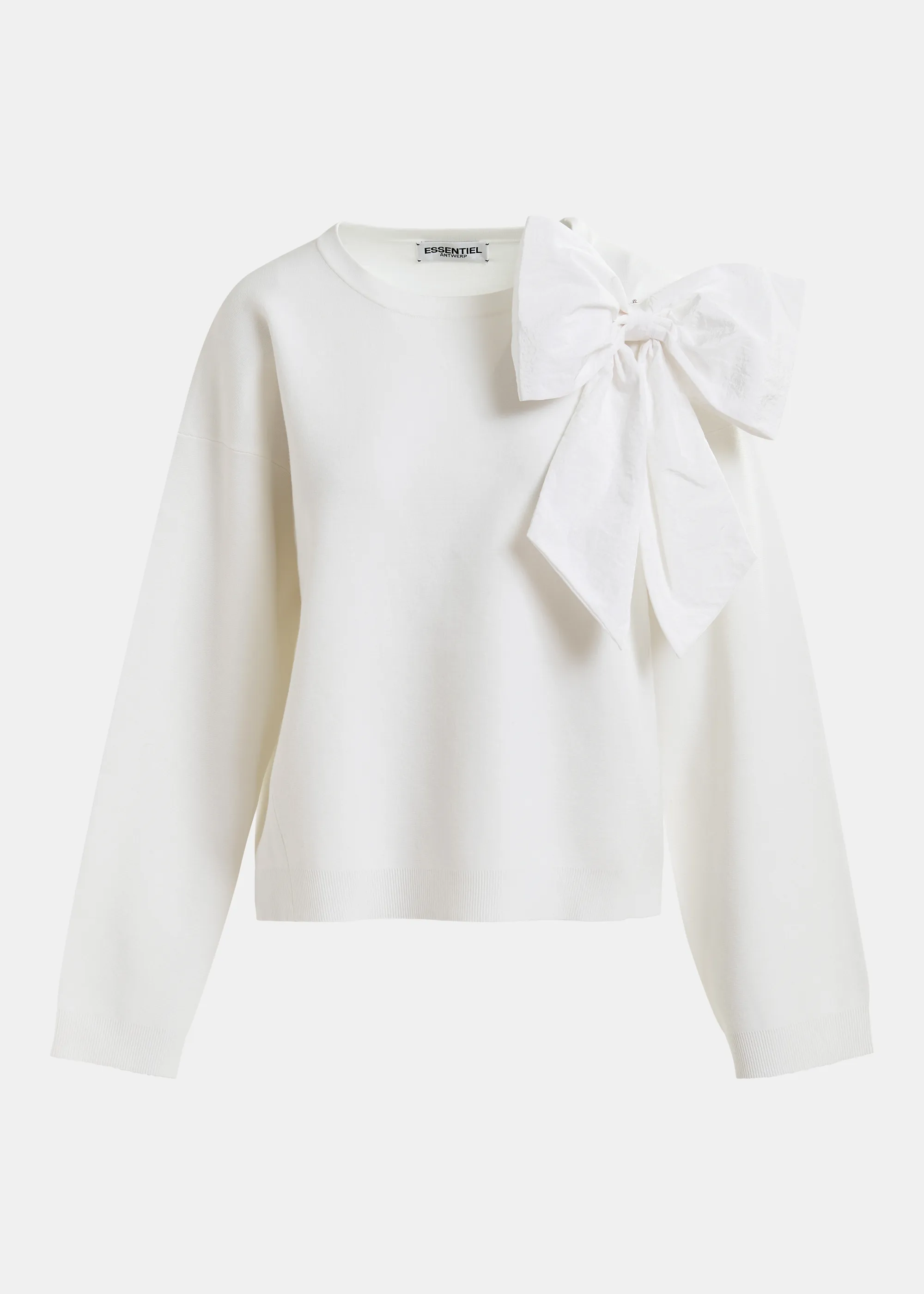 White sweater with removable bow detail | Essentiel Antwerp Europe