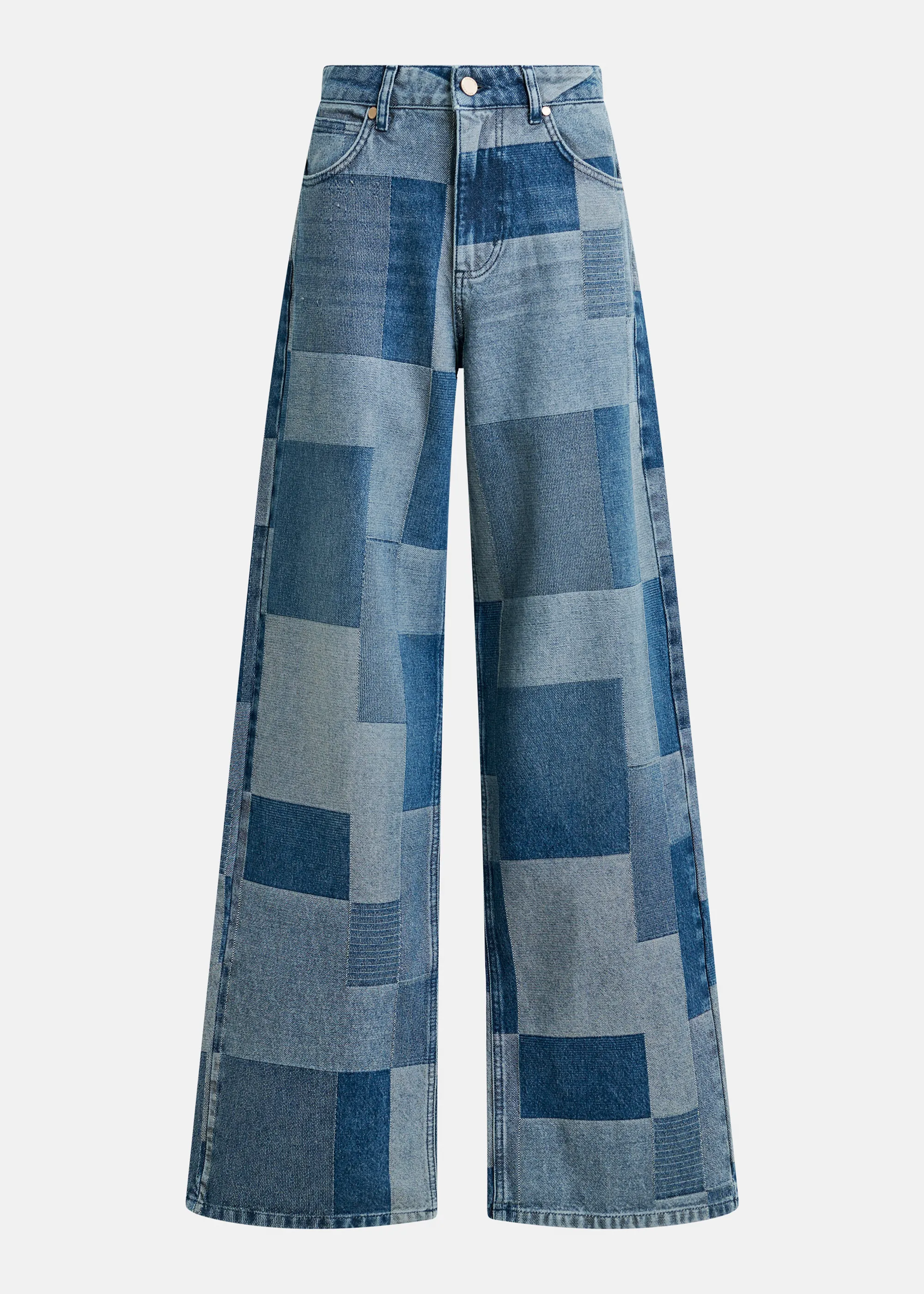 Blue straight-leg patchwork blue jeans | Essentiel Antwerp United States