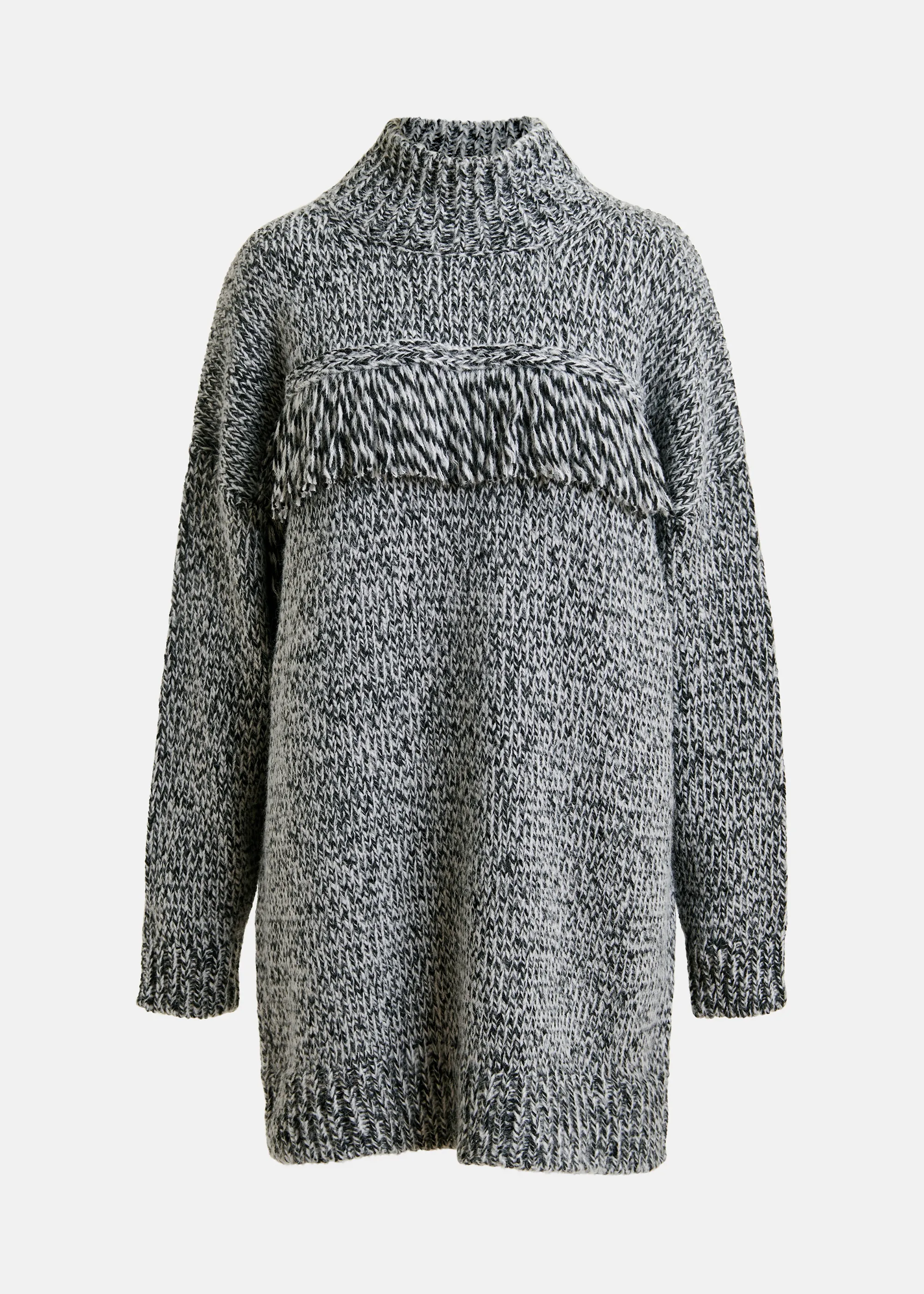Grey and black wool-blend sweater with fringe details | Essentiel ...