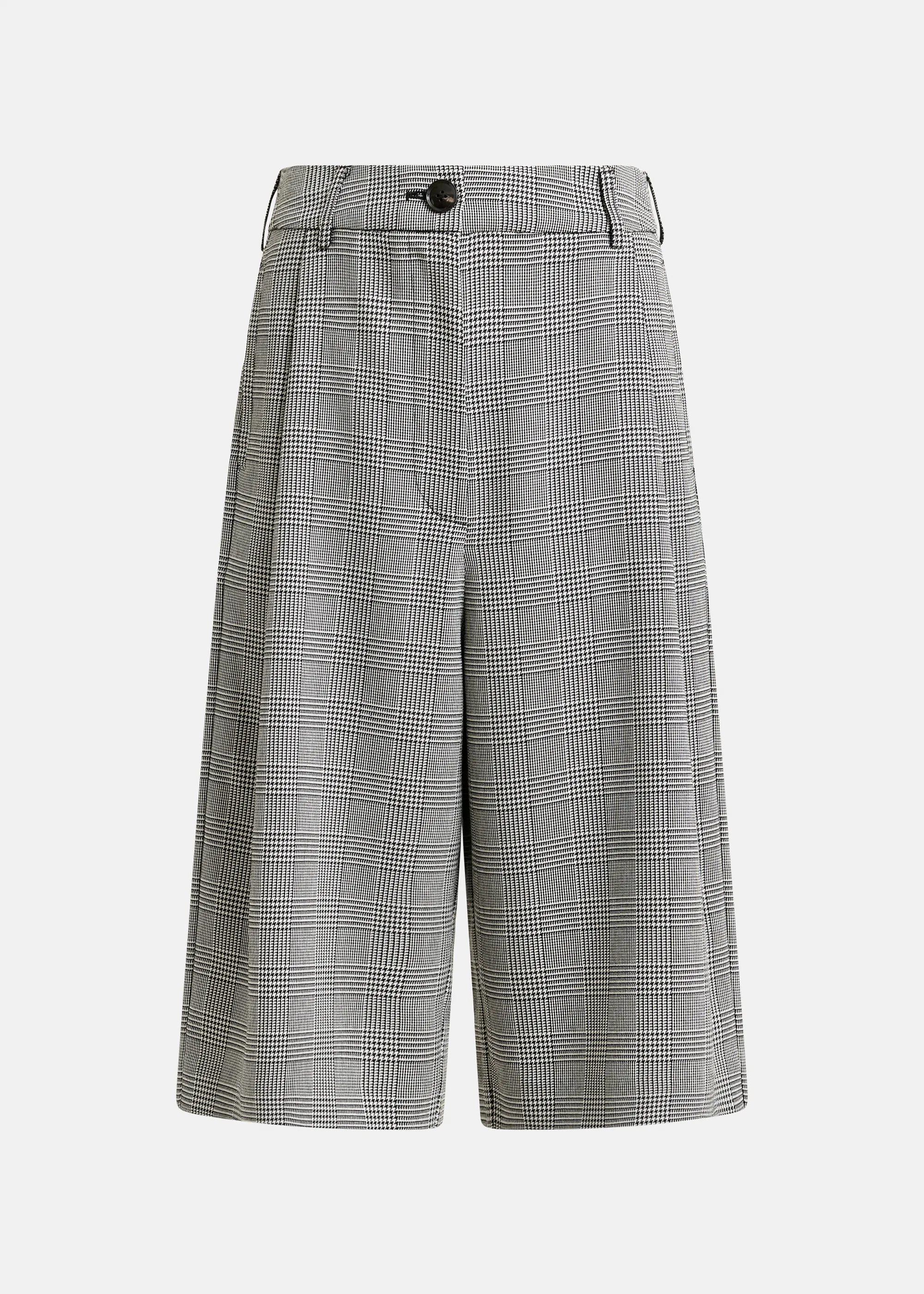 Checked grey and black pleated wide-leg bermuda pants | Essentiel ...