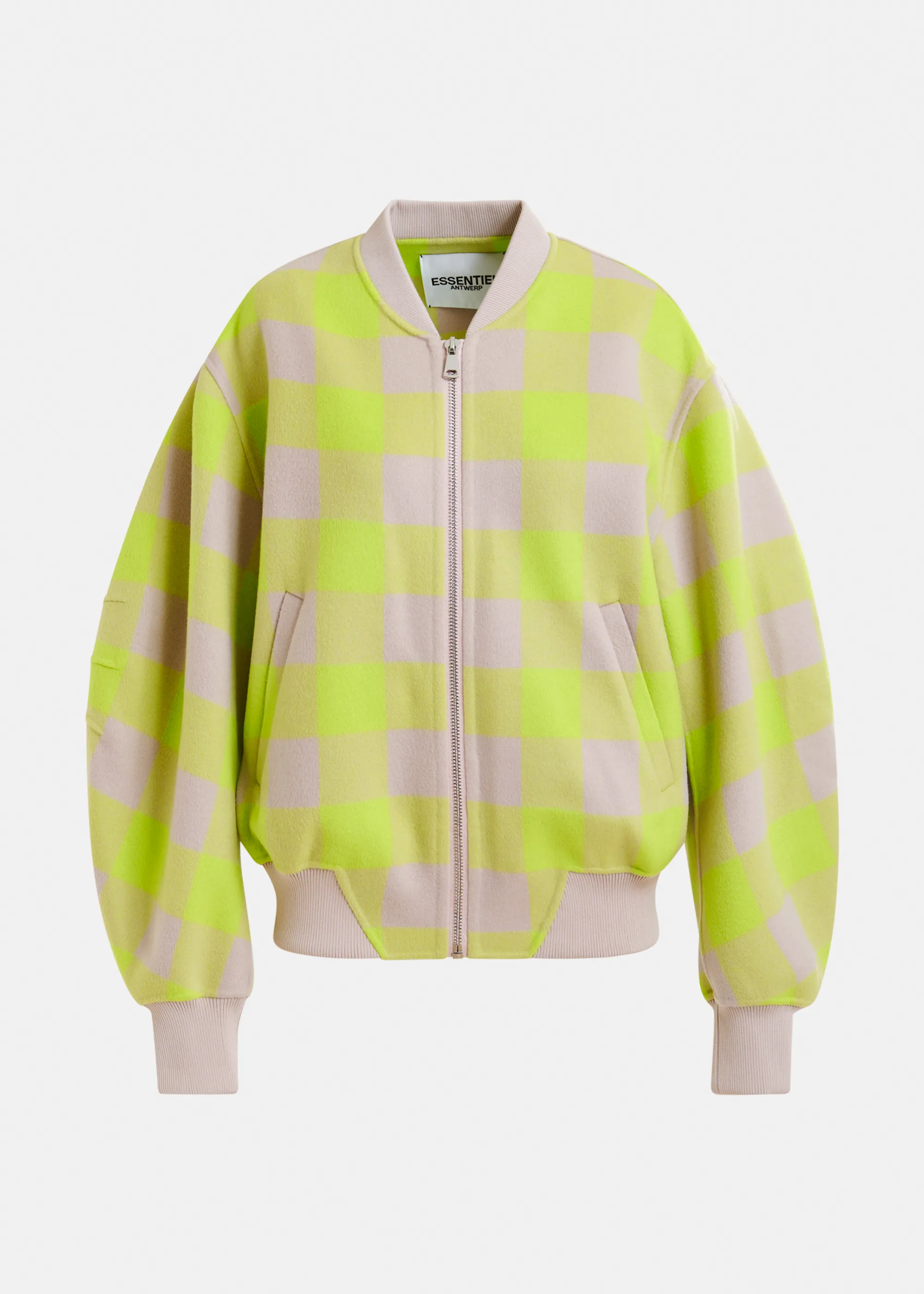 Yellow and beige checked wool bomber jacket | Essentiel Antwerp United ...