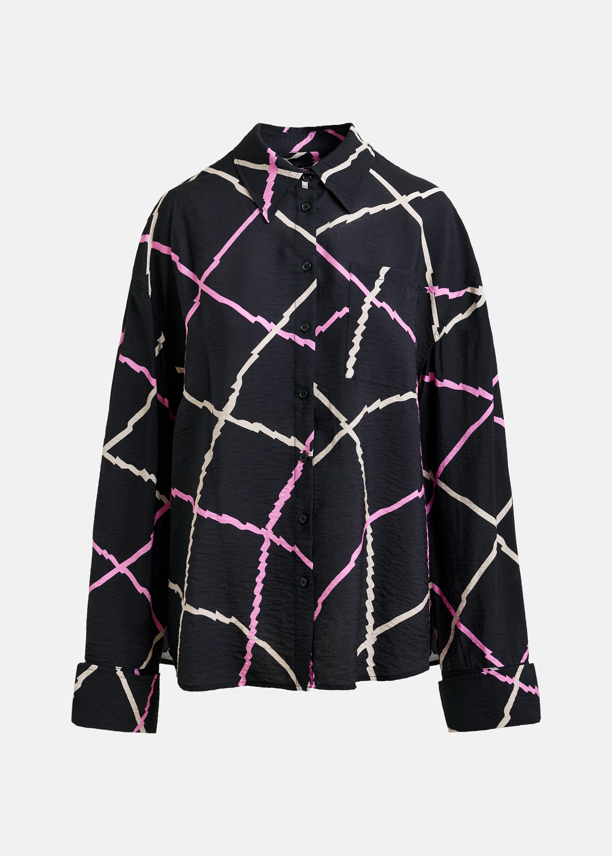 Black, pink and beige oversized check shirt | Essentiel Antwerp Netherlands